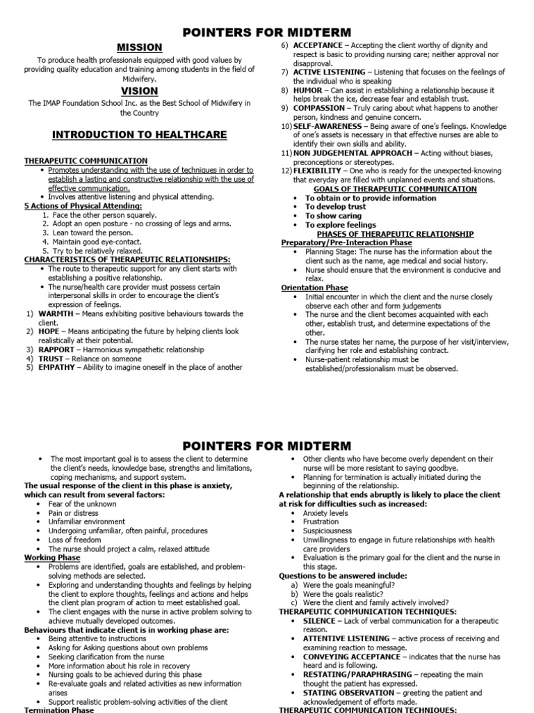 Midterm Pointers for Therapeutic Communication | PDF | Gender | Gender Studies