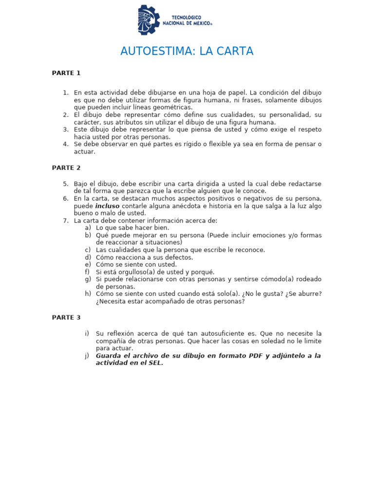 Autoestima La Carta | PDF