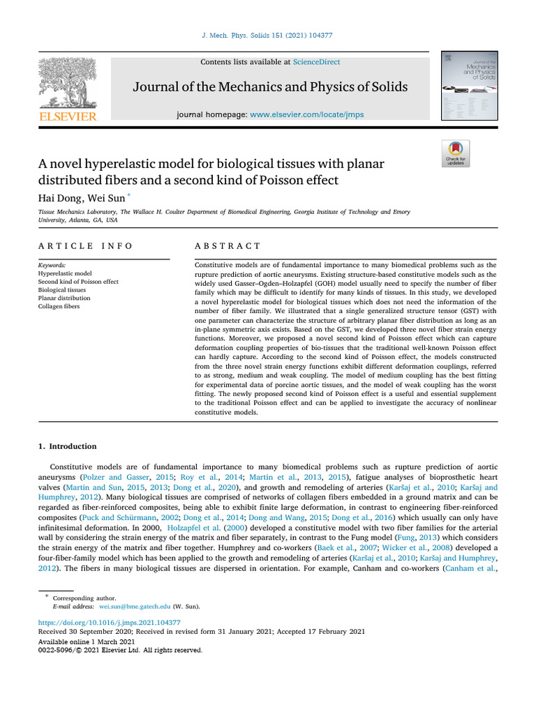 A Novel Hyperelastic Model For Biological Tissues With Planar ...
