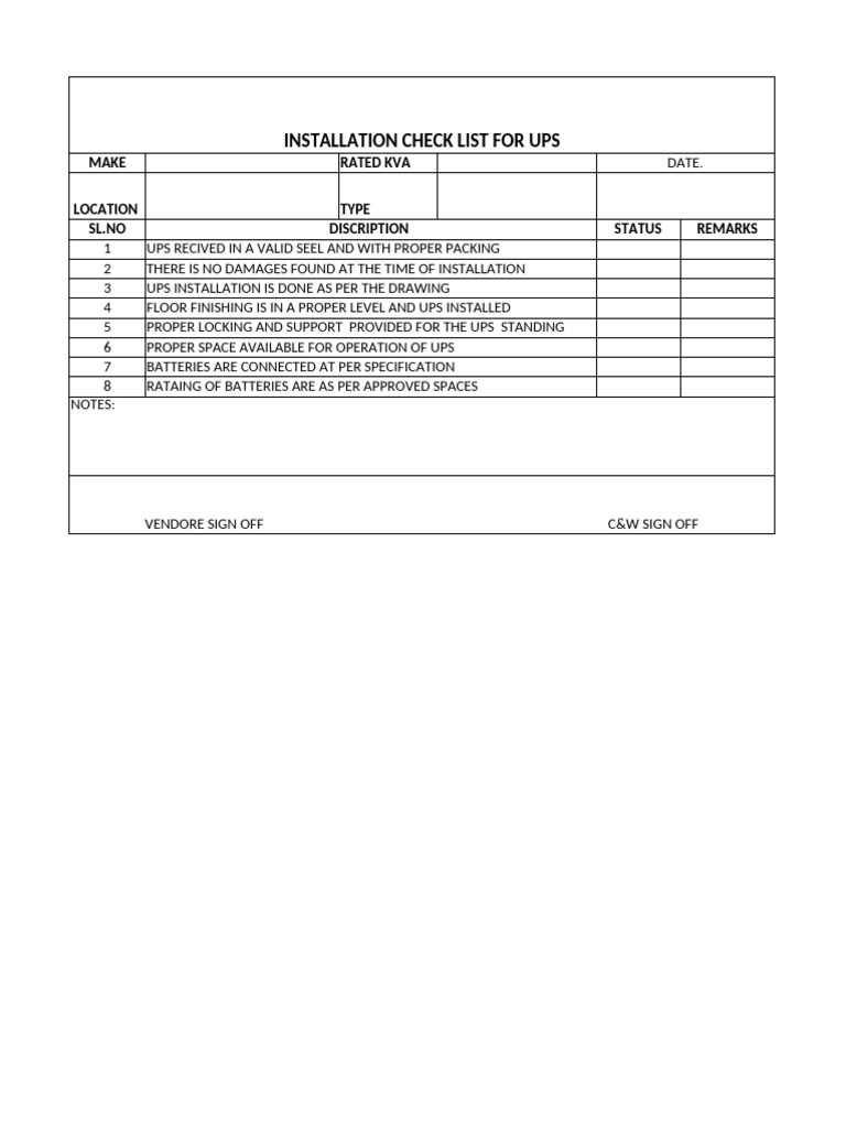 UPS Installation Checklist | PDF