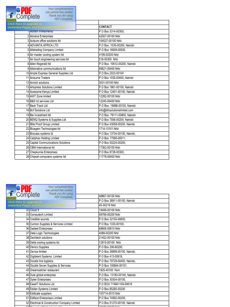 Uon Suppliers f1 | PDF | Nairobi | Public Services