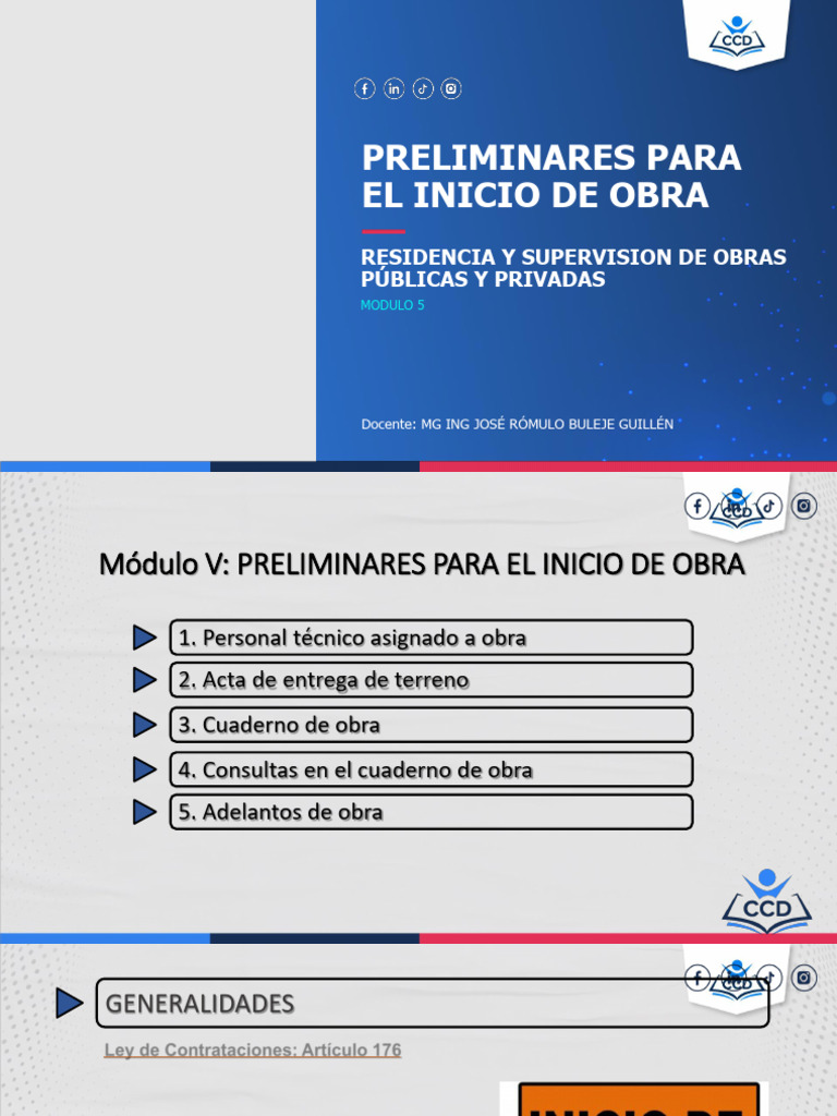 Modulo V - Preliminares para El Inicio de Obra | PDF | Contratista general | Presupuesto