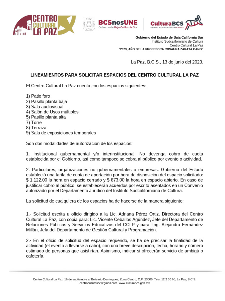 Lineamientos y Requisitos para Solicitud de Espacios | PDF