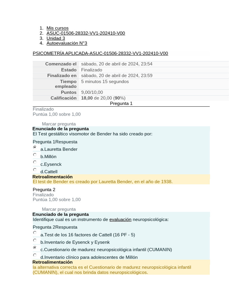Eval 3 Psicometria | PDF | Memoria | Ciencias del comportamiento