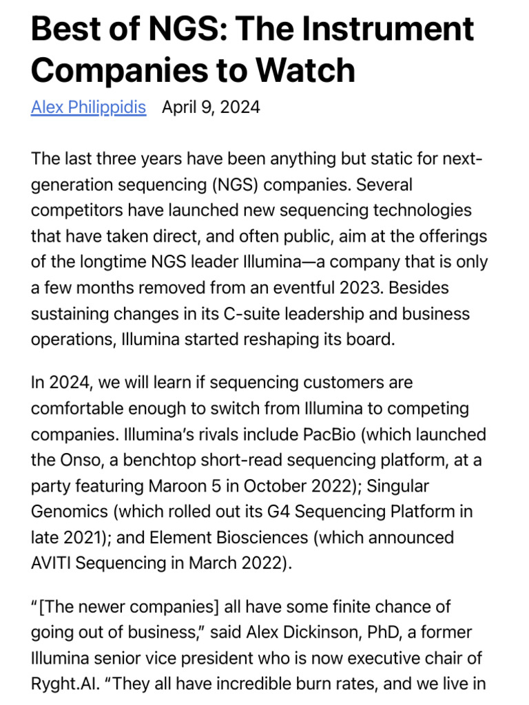 Best of NGS: The Instrument Companies to Watch | PDF | Dna Sequencing ...
