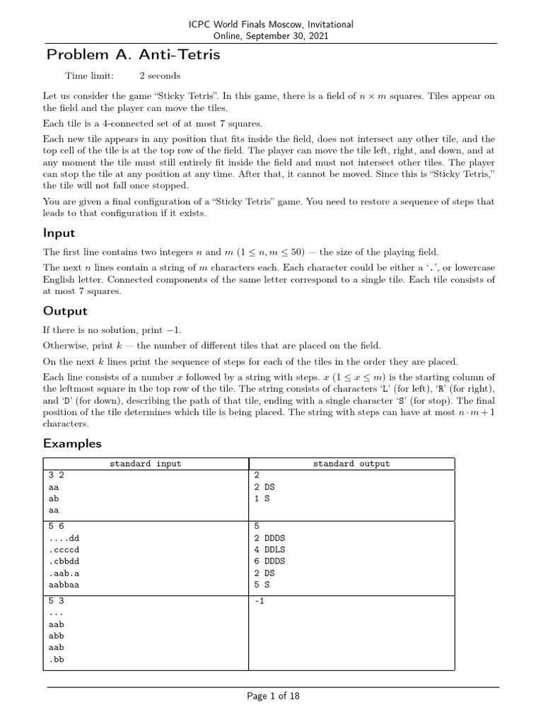 ICPC World Finals Moscow Invitational Problems | PDF | Combinatorics ...