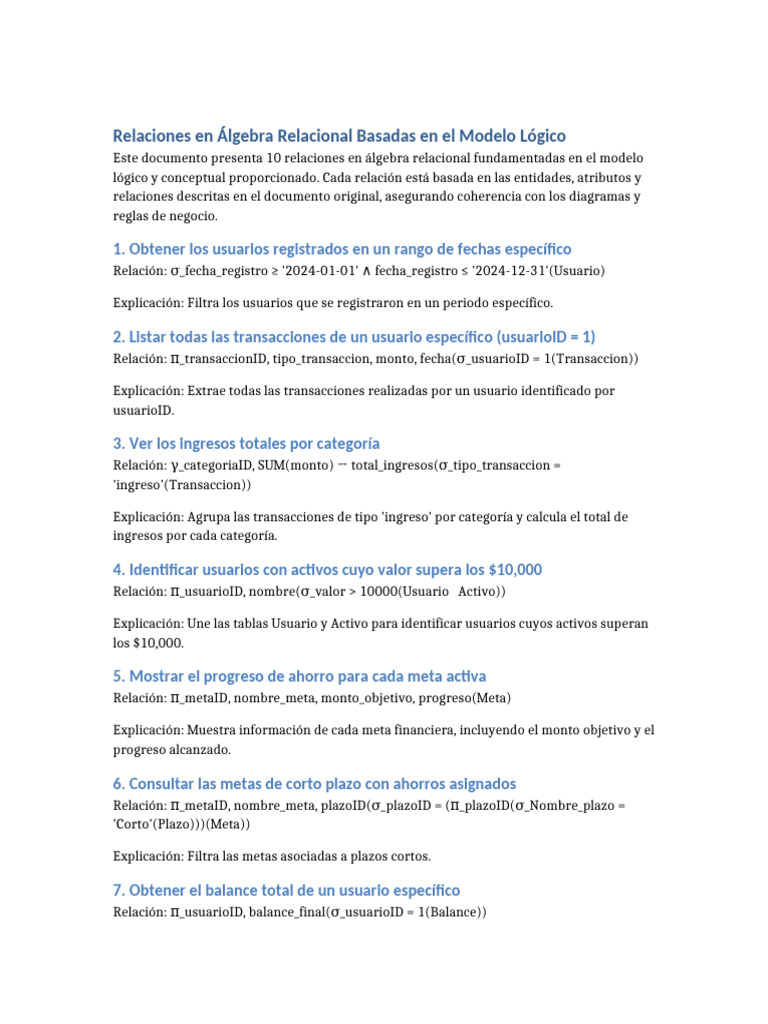 Relaciones Algebra Relacional | PDF