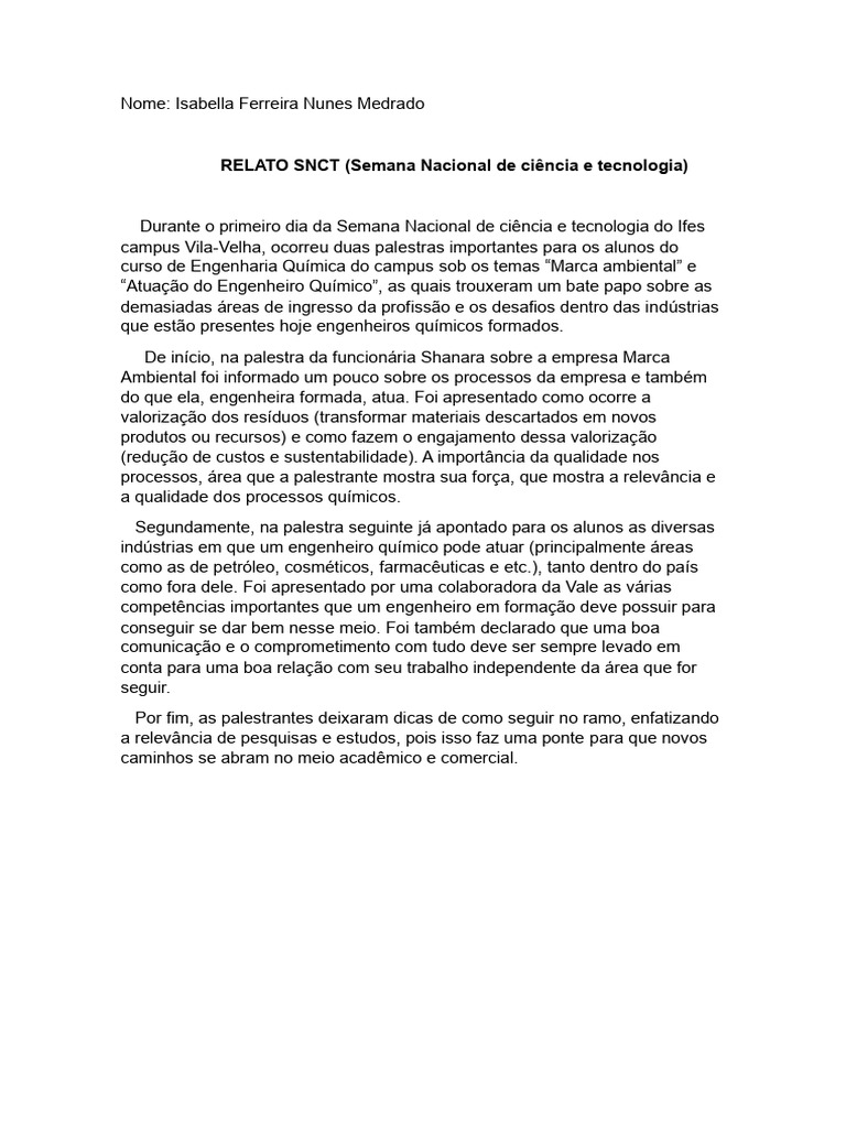 Palestras sobre Engenharia Química na SNCT | PDF