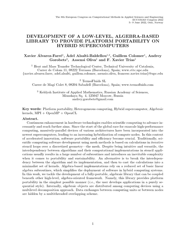 202206-ECCOMAS-Oslo-Article | PDF | Central Processing Unit | Supercomputer