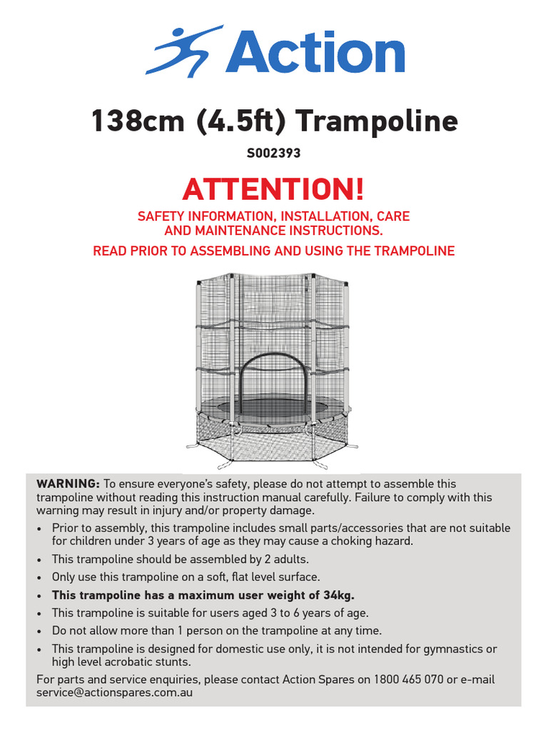 4.5ft Trampoline Assembly Manual | PDF | Gymnastics