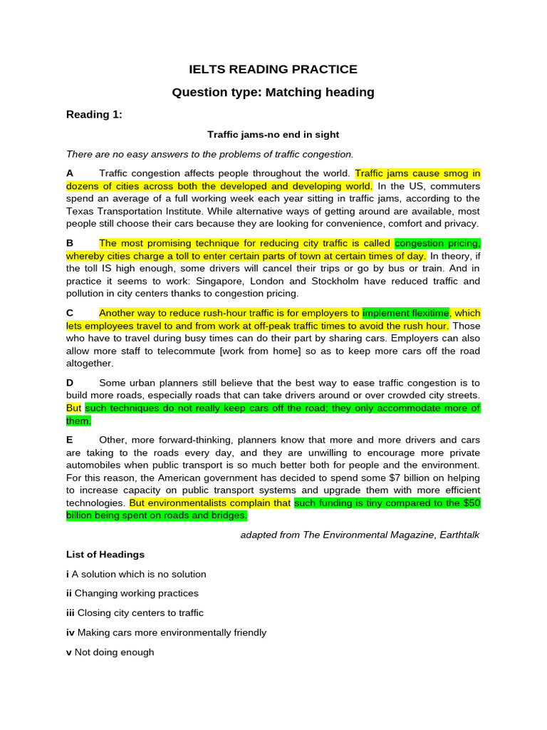 IELTS Reading Practice Guide | PDF | Traffic Congestion | Foods
