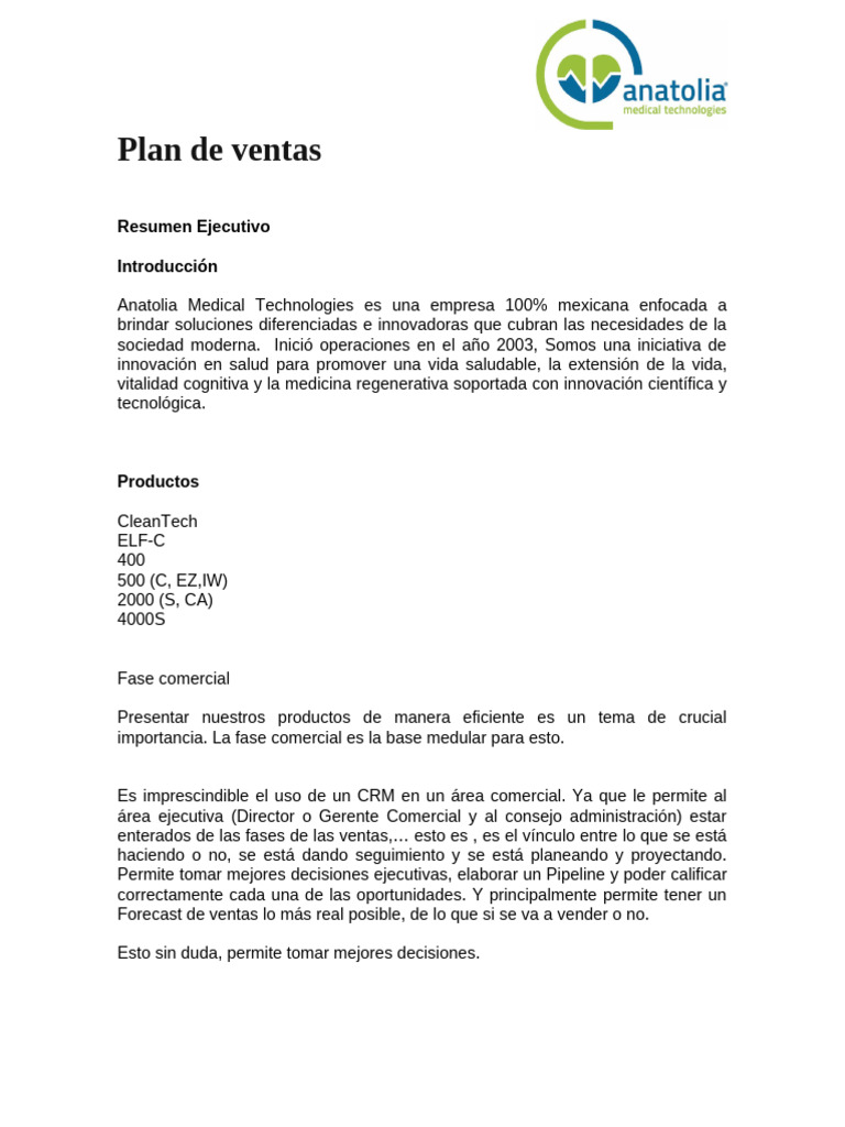 Plan de ventas | PDF | Gestión de la relación con el cliente | Marketing
