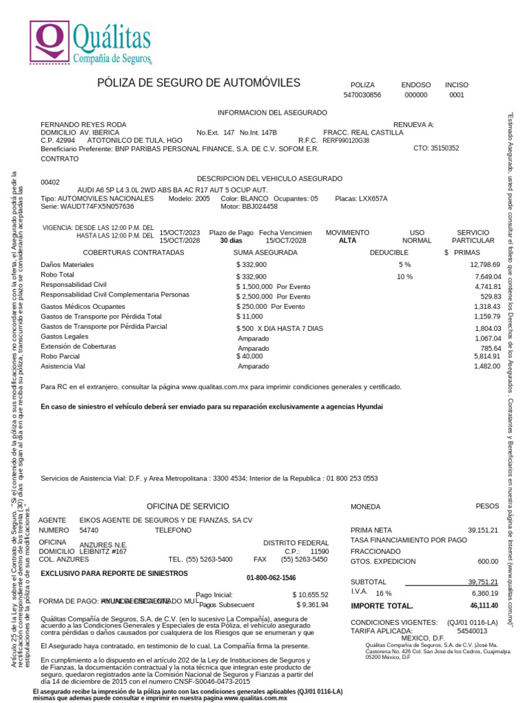 qualitas | PDF | Póliza de seguros | Seguro
