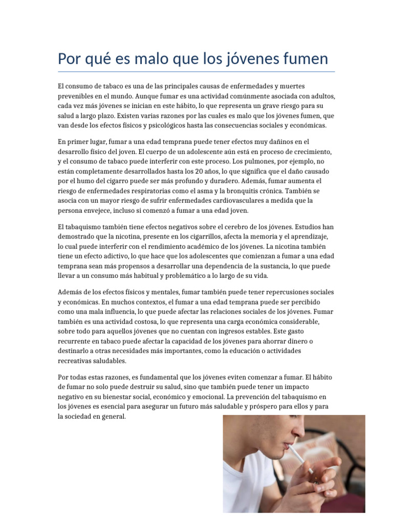 Por Qué Es Malo Que Los Jóvenes Fumen | PDF | Cigarrillo