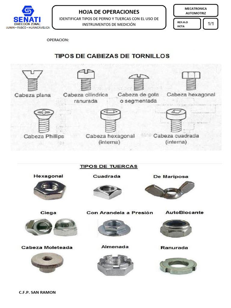 Ho-17 Identificar Tipos de Perno y Tuercas Con El Uso de Instrumentos de Medición | PDF