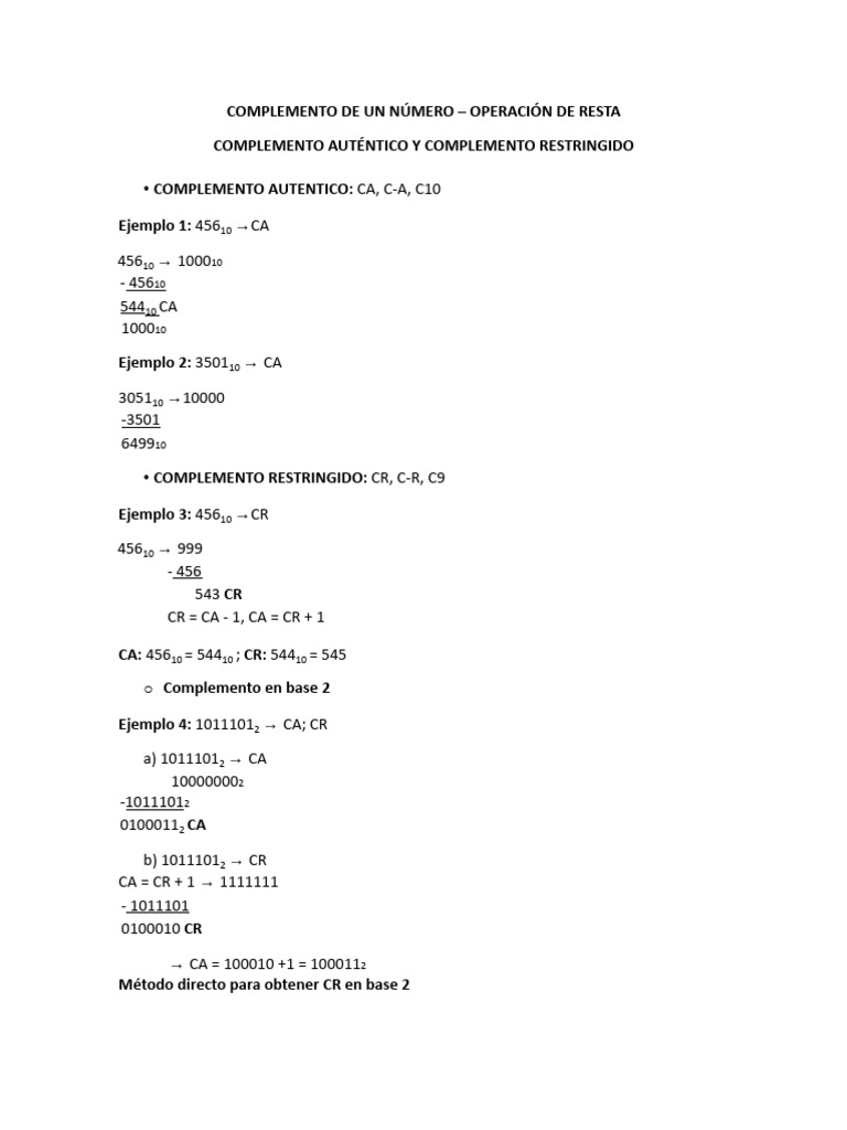 Tarea 4 Complemento de Un Número - Operación de Resta | PDF | Sustracción | Aritmética