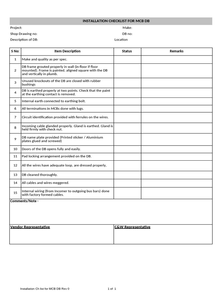 Installation Checklist For Distribution Boards | PDF