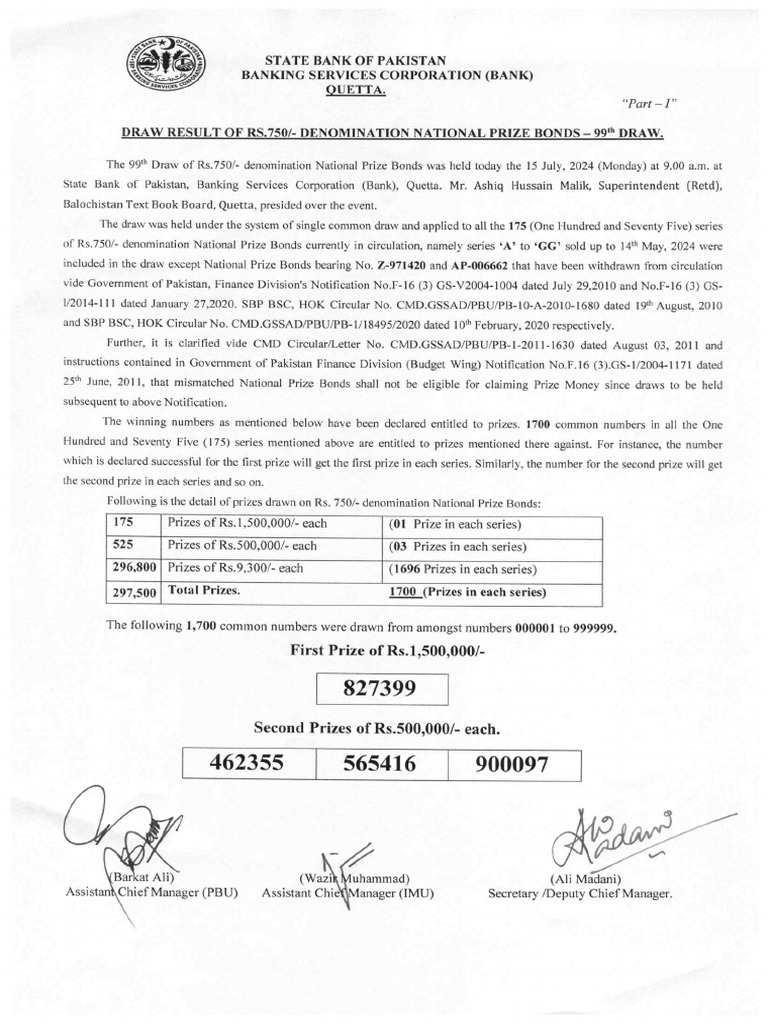 99th Draw NPB 750 | PDF