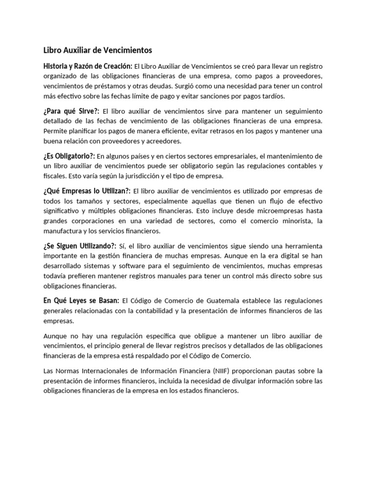 Libro Auxiliar de Vencimientos | PDF | Contabilidad | Business