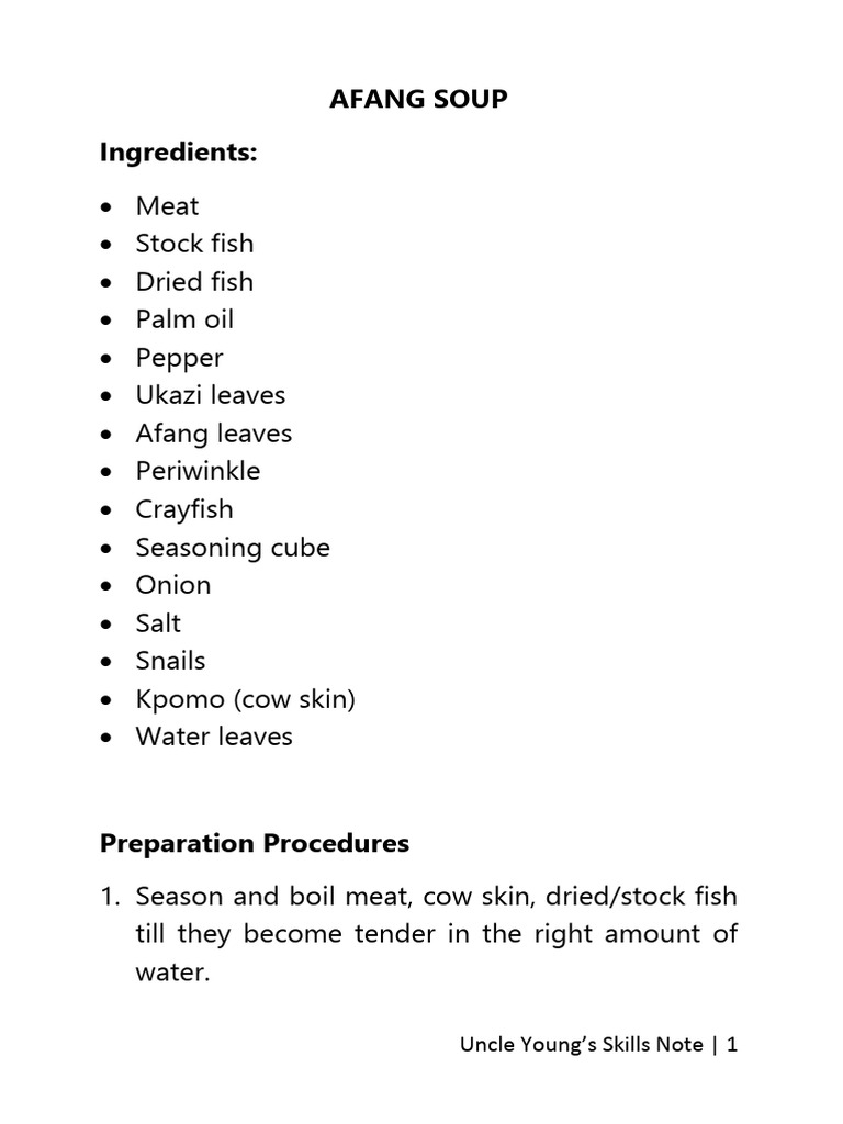 Afang Soup Recipe and Ingredients | PDF