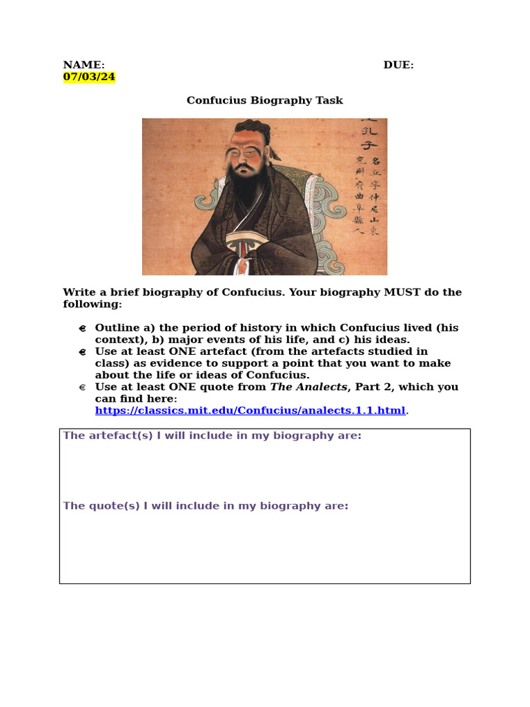 Confucius+Biography+Task | PDF | Confucius | Confucianism