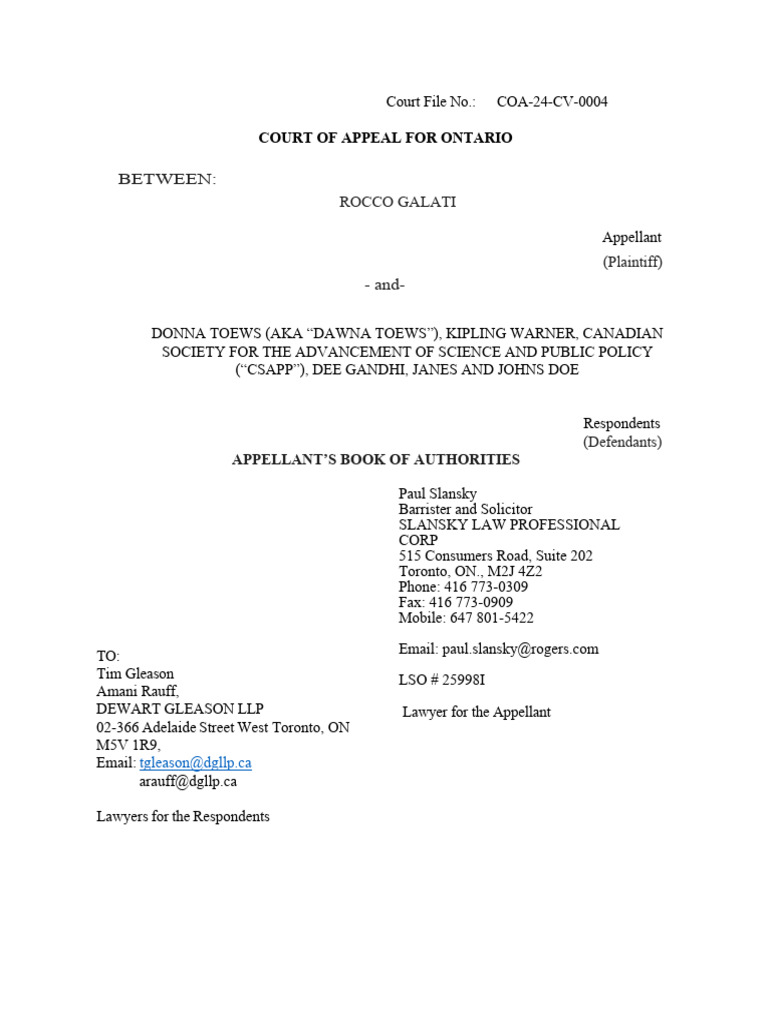 2024-12-27 - Appellant's Book of Authorities | PDF | Defamation | Lawsuit