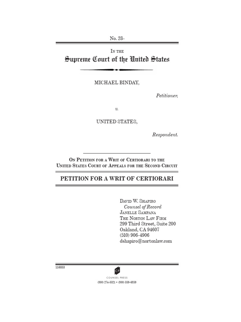 Binday 6-7-24 Cert Petition On Ciminelli | PDF | Mail And Wire Fraud ...