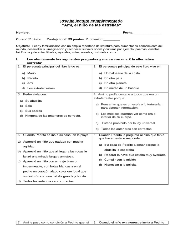 Prueba Libro Ami 5ºbasico | PDF