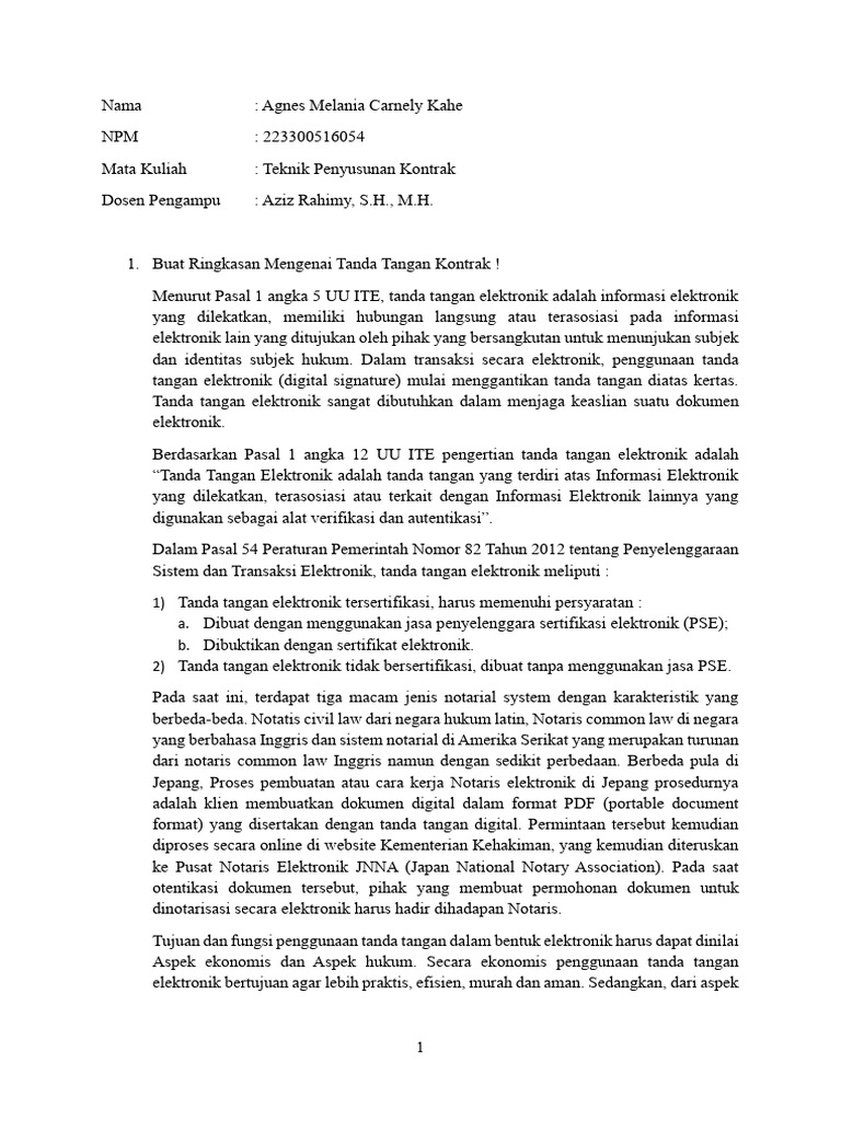 Tugas Teknik Penyusunan Kontrak - Agnes Melania | PDF