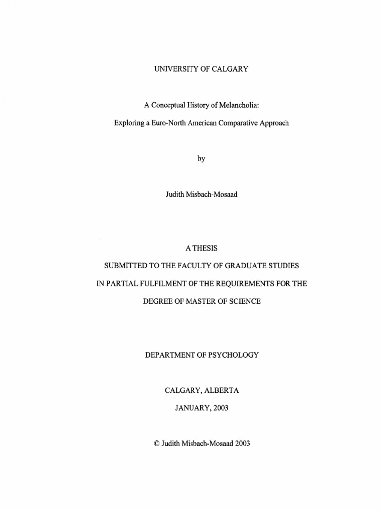 Misbach-Mosaad, J - Conceptual History of Melancholia (MSC, 2003) | PDF