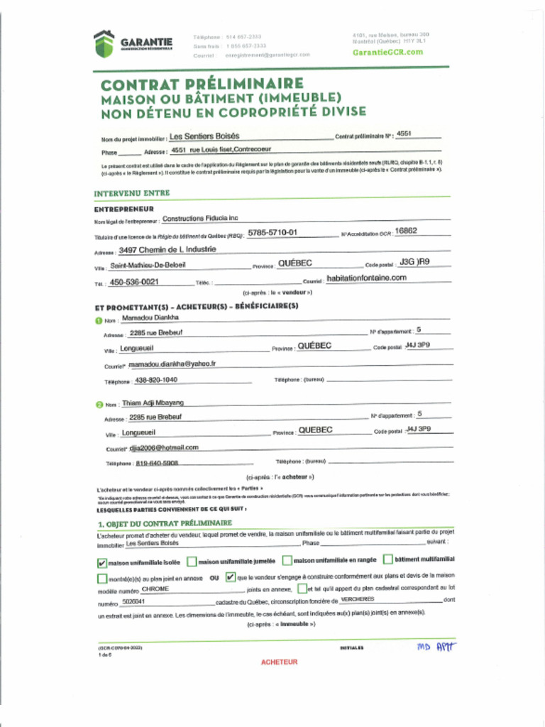 Contrat Préliminaire | PDF