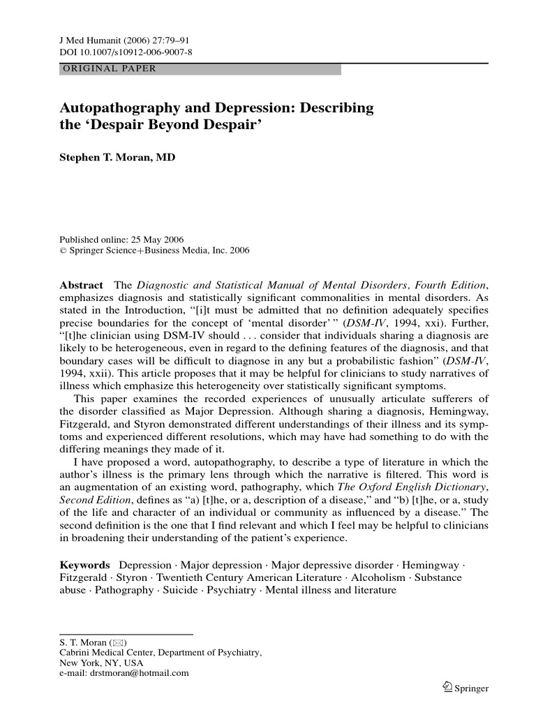 Autopathography: Depression in Literature | PDF | Mental Disorder ...