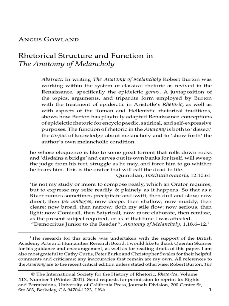 Gowland, A - Rhetorical Structure & Function in Anatomy of Melancholy ...