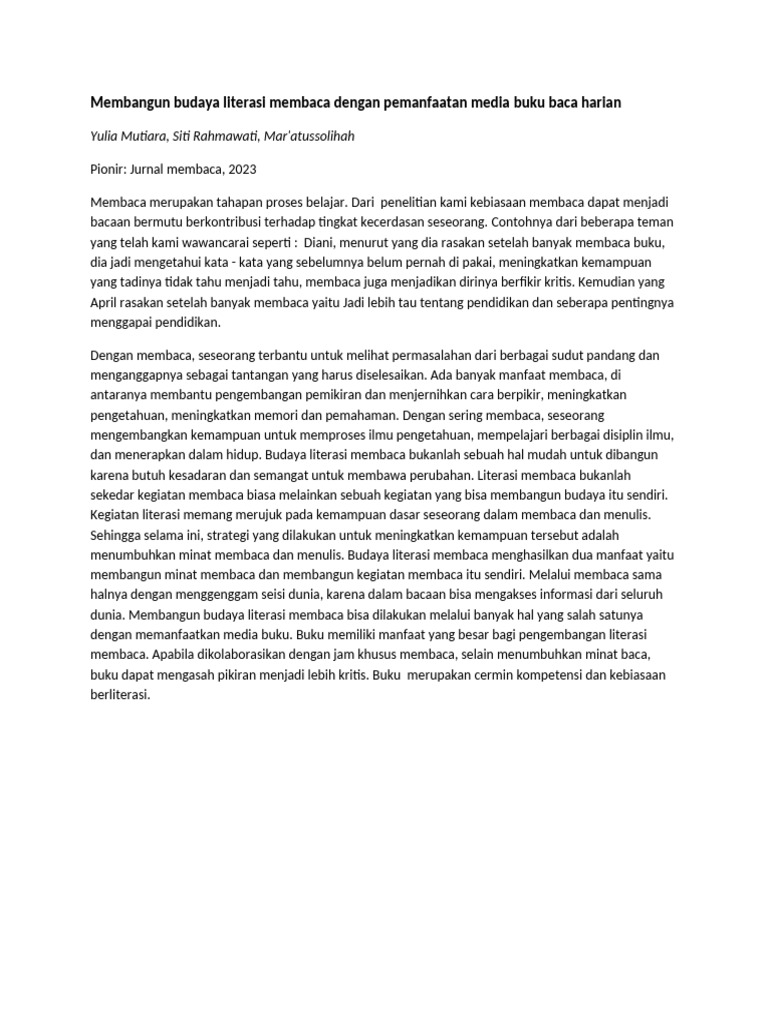 Jurnal Membaca Yulia, Rahma, Mara PGSD | PDF