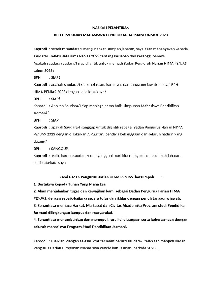 Naskah Pelantikan | PDF