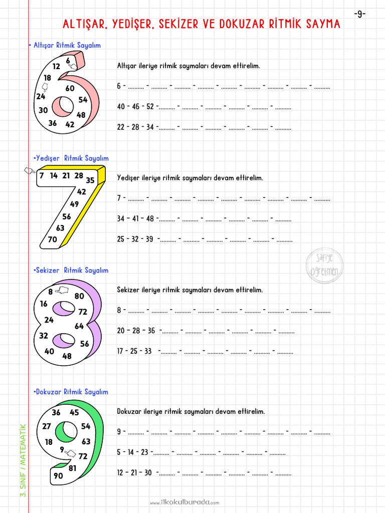 Altisar Yediser Sekizer Dokuzar Ritmik Sayma | PDF
