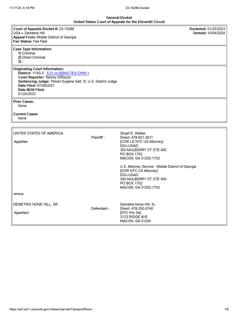Demetris Hill 11th Circuit en Banc Hearing Filing Extension To 11-25-24 ...