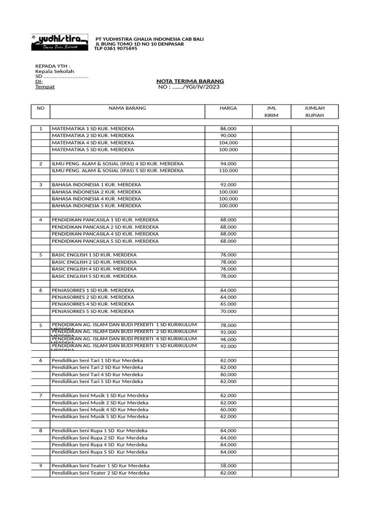 01. SAMPLE NOTA TERIMA BARANG SD | PDF