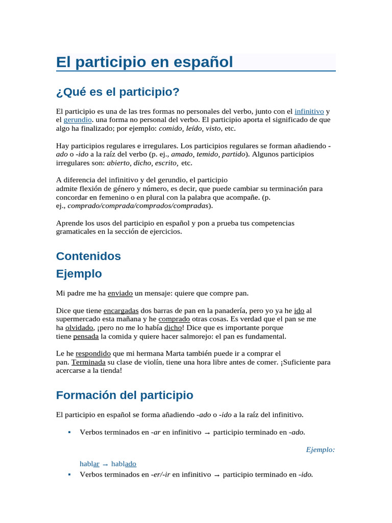 El participio | PDF | Numero Gramatical | Verbo