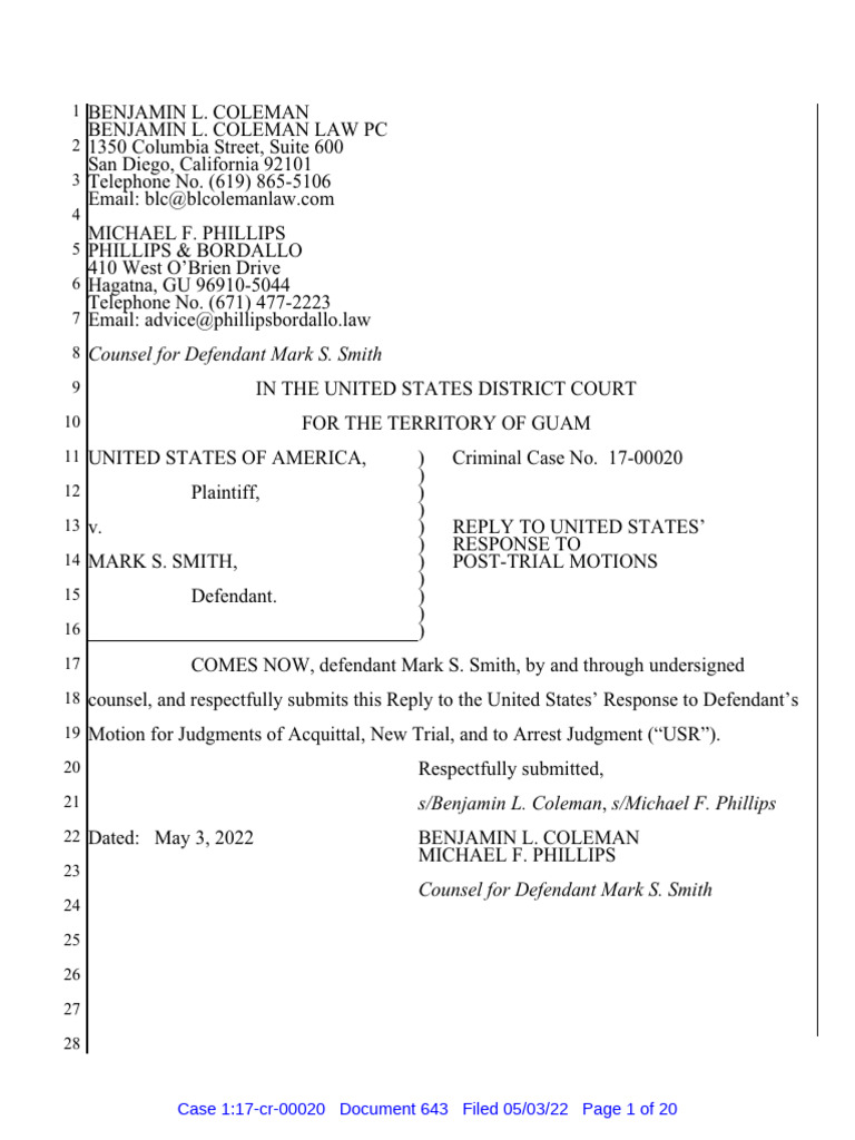 Smith - 643 - Reply in Support of Motion For Acquittal | PDF ...