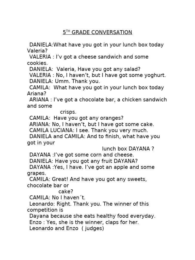 Grade 5 Lunch Box Conversation | PDF
