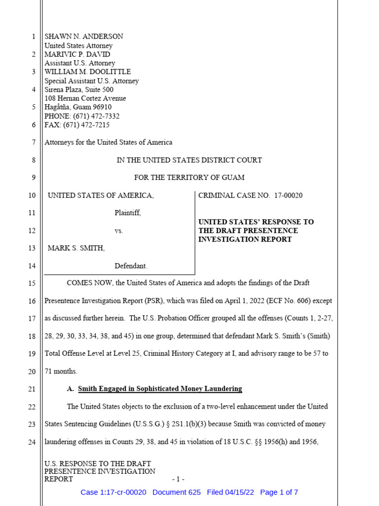 Smith - 625 - Gov Objection to Presentence Report | PDF | United States ...