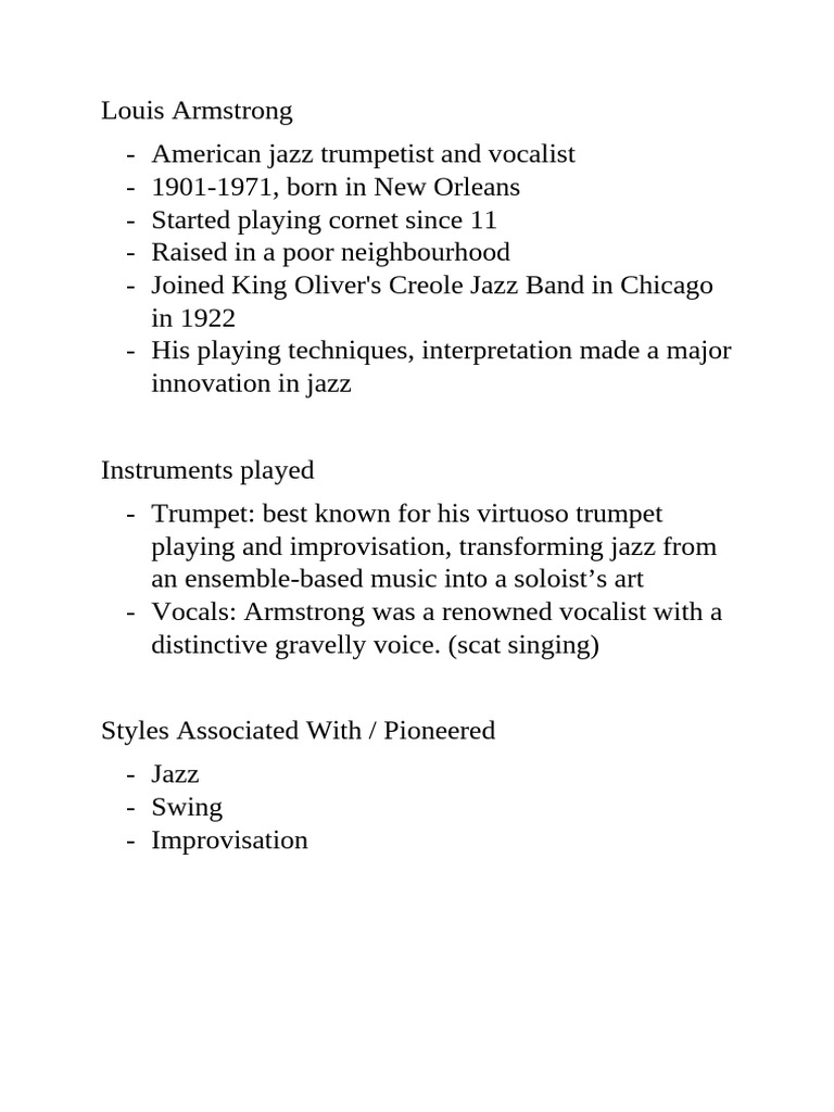 Louis Armstrong Notes | PDF