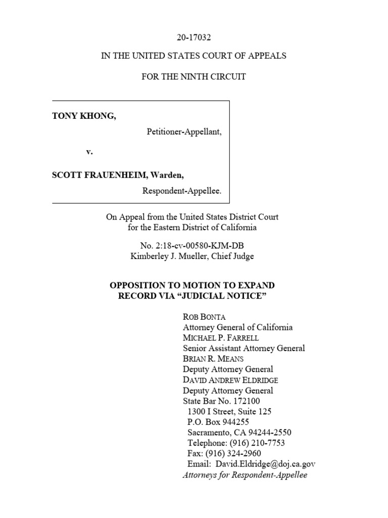 Khong Opposition To Appellate Motion For Judicial Notice | PDF | United ...