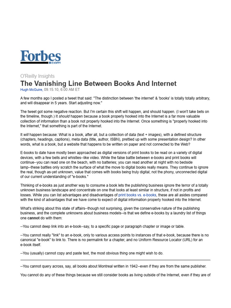 Vanishing Line Between Books and Internet FORBES | PDF | Books | Computing