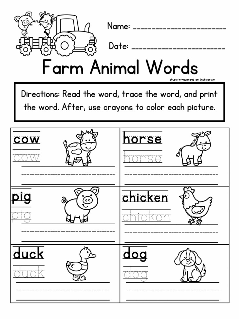 FreeFarmAnimalWorksheetPrintablesforPreKTKKindergartenFirstGrade 1 | PDF