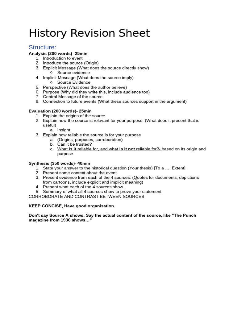 History Revision Sheet Year 10 | PDF | Adolf Hitler | Nazi Germany