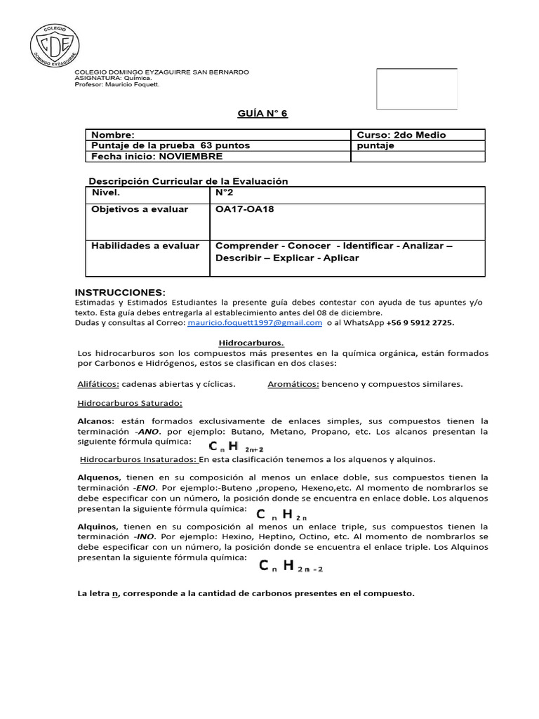 Guía #6 Química 2° Medio | PDF | Isómero | Hidrocarburos