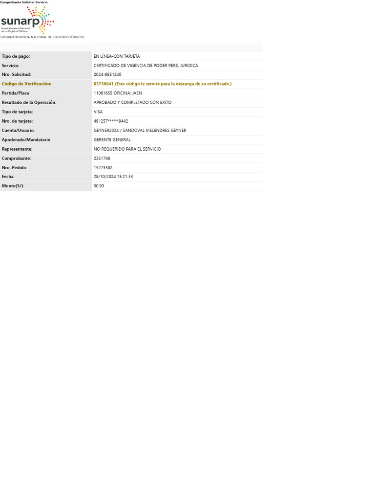 Constancia de Pago Sunarp | PDF