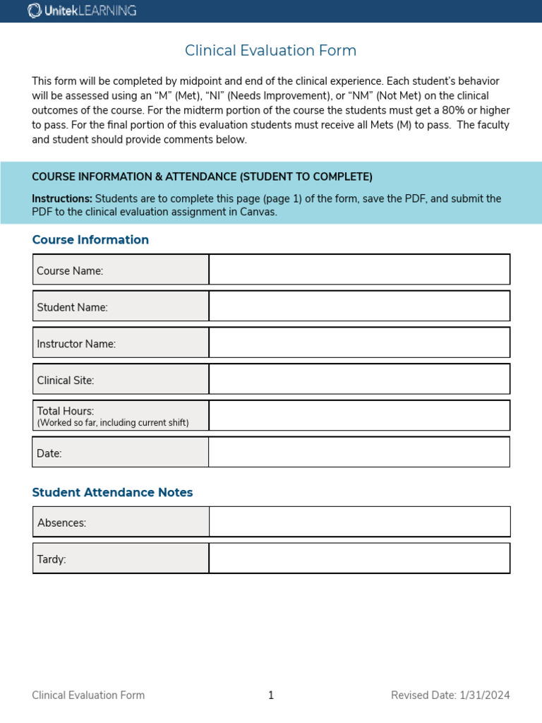 Clinical Evaluation Form v3 | PDF | Nursing | Evaluation
